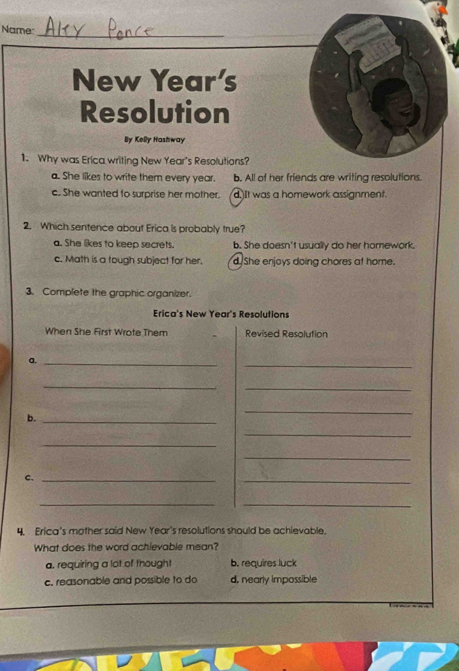 Solved: Name: __ New Year's Resolution By Kelly Hashway 1. Why was ...