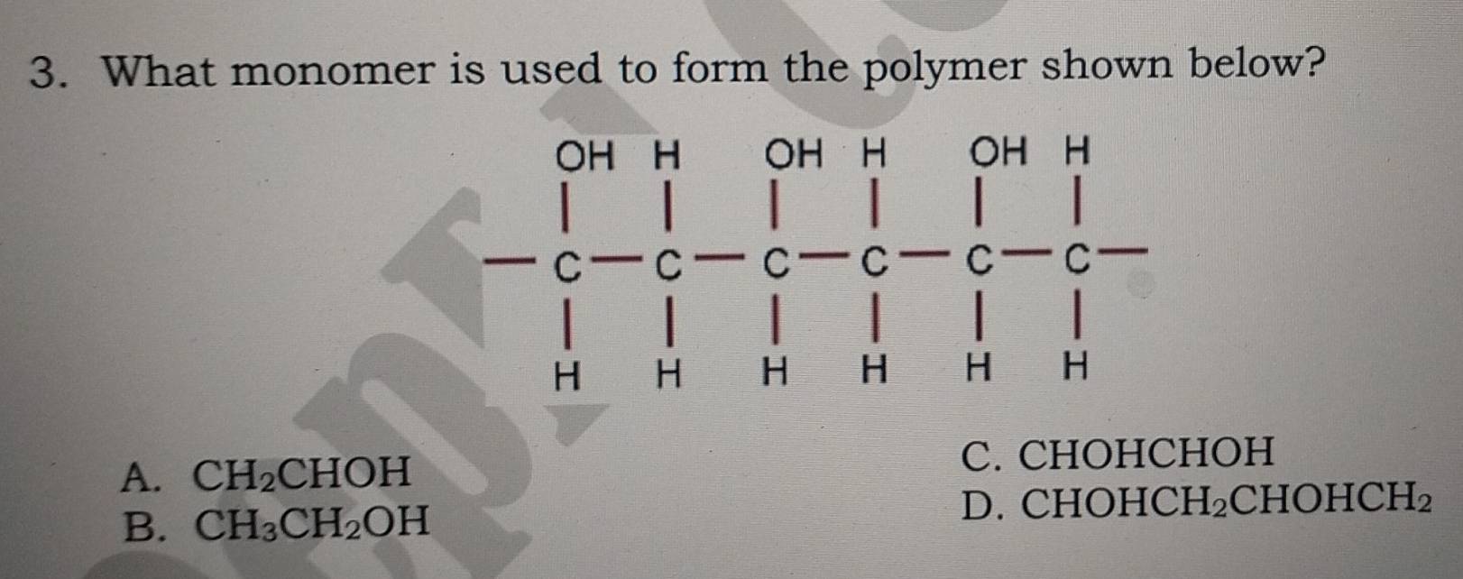 Solved: What monomer is used to form the polymer shown below ...