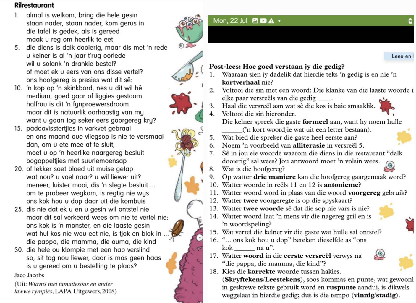 Solved: Rilrestaurant 1. almal is welkom, bring die hele gesin staan ...
