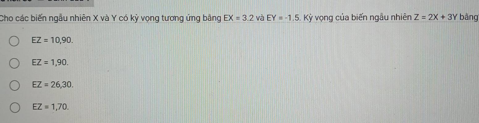 Giải quyết:Cho các biến ngẫu nhiên X và Y có kỳ vọng tương ứng bằng EX ...