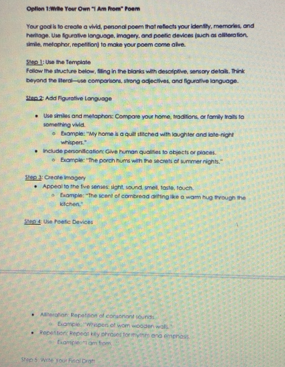 Solved: Option 1:Write Your Own "I Am From" Poem Your goal is to create ...