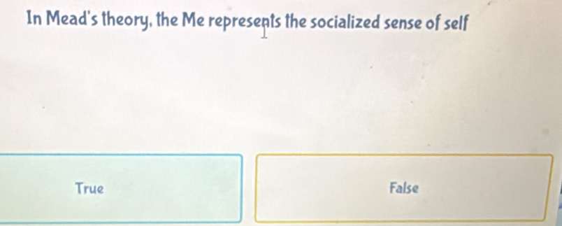 Solved: In Mead's theory, the Me represents the socialized sense of ...