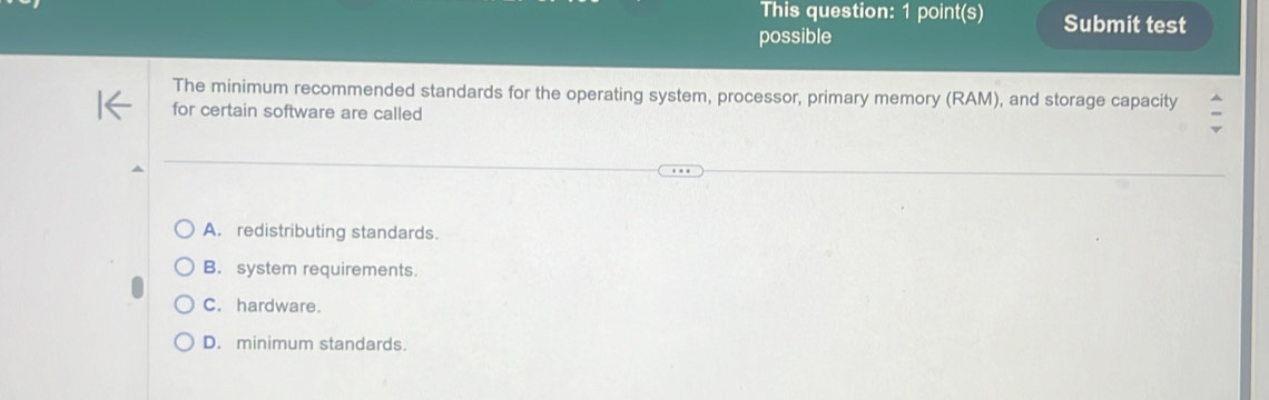 Solved: This question: 1 point(s) Submit test possible The minimum ...