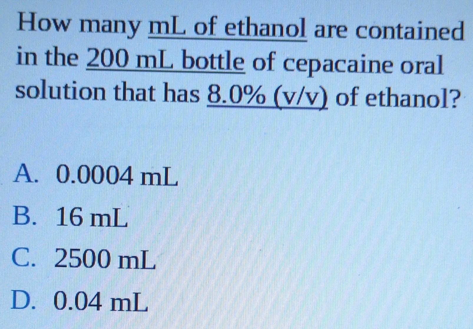 Solved: How many mL of ethanol are contained in the 200 mL bottle of ...