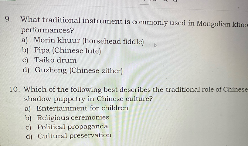 Solved: What traditional instrument is commonly used in Mongolian khoo ...