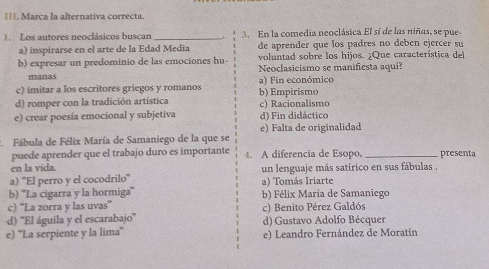 Resuelto:II1. Marca la alternativa correcta. Los autores neoclásicos ...