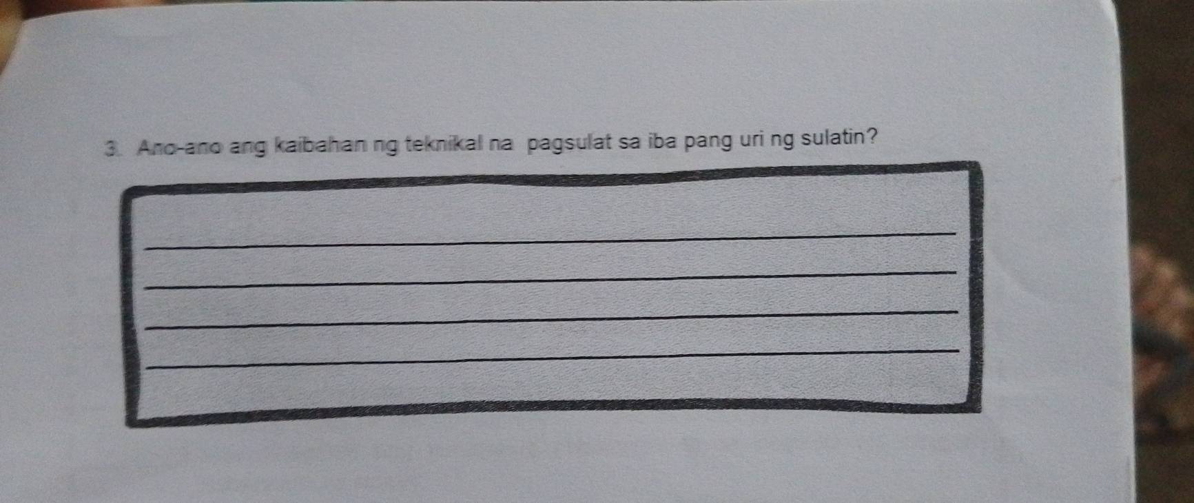 Solved: Ano-ano ang kaibahan ng teknikal na pagsulat sa iba pang uri ng ...