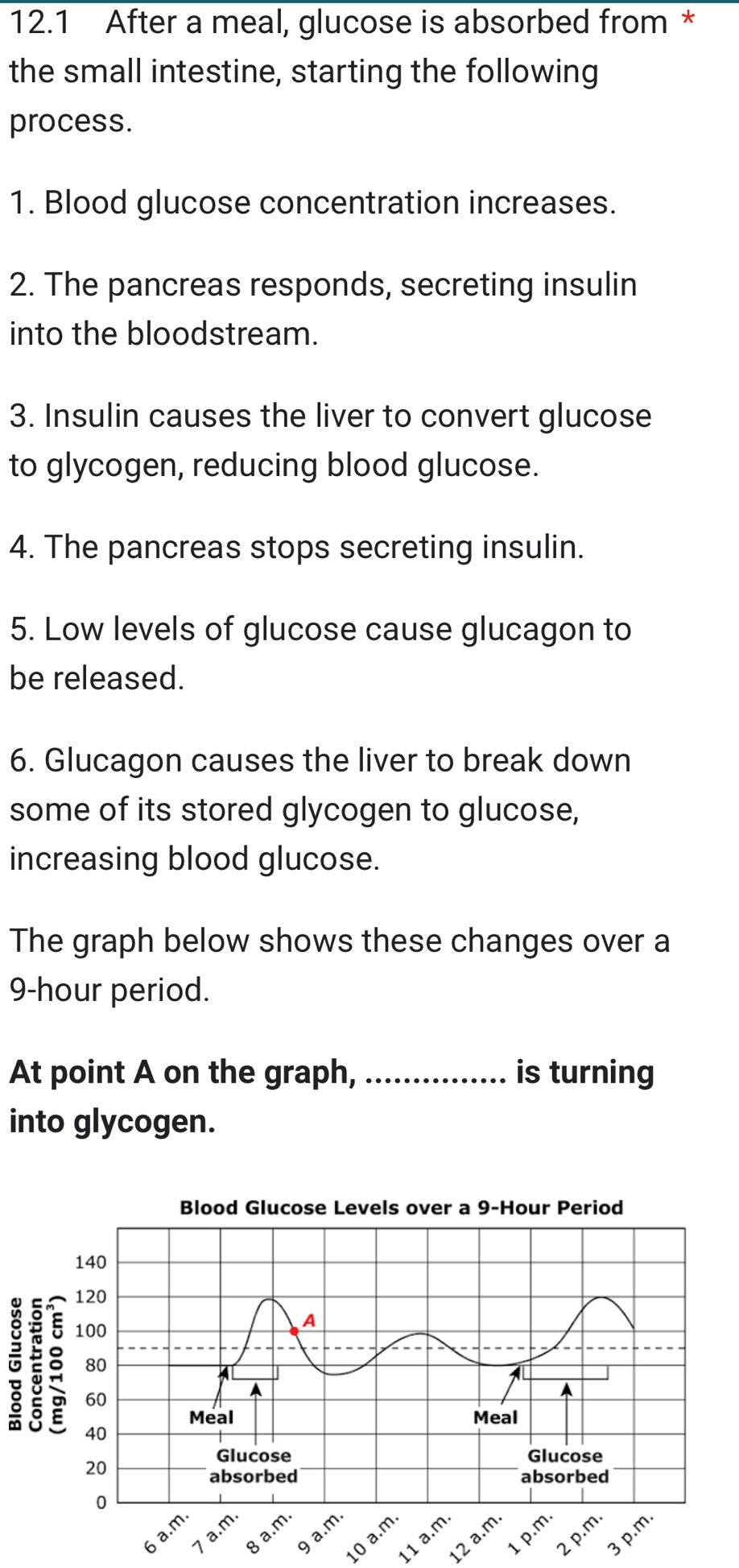 Solved: 12.1 After a meal, glucose is absorbed from * the small ...