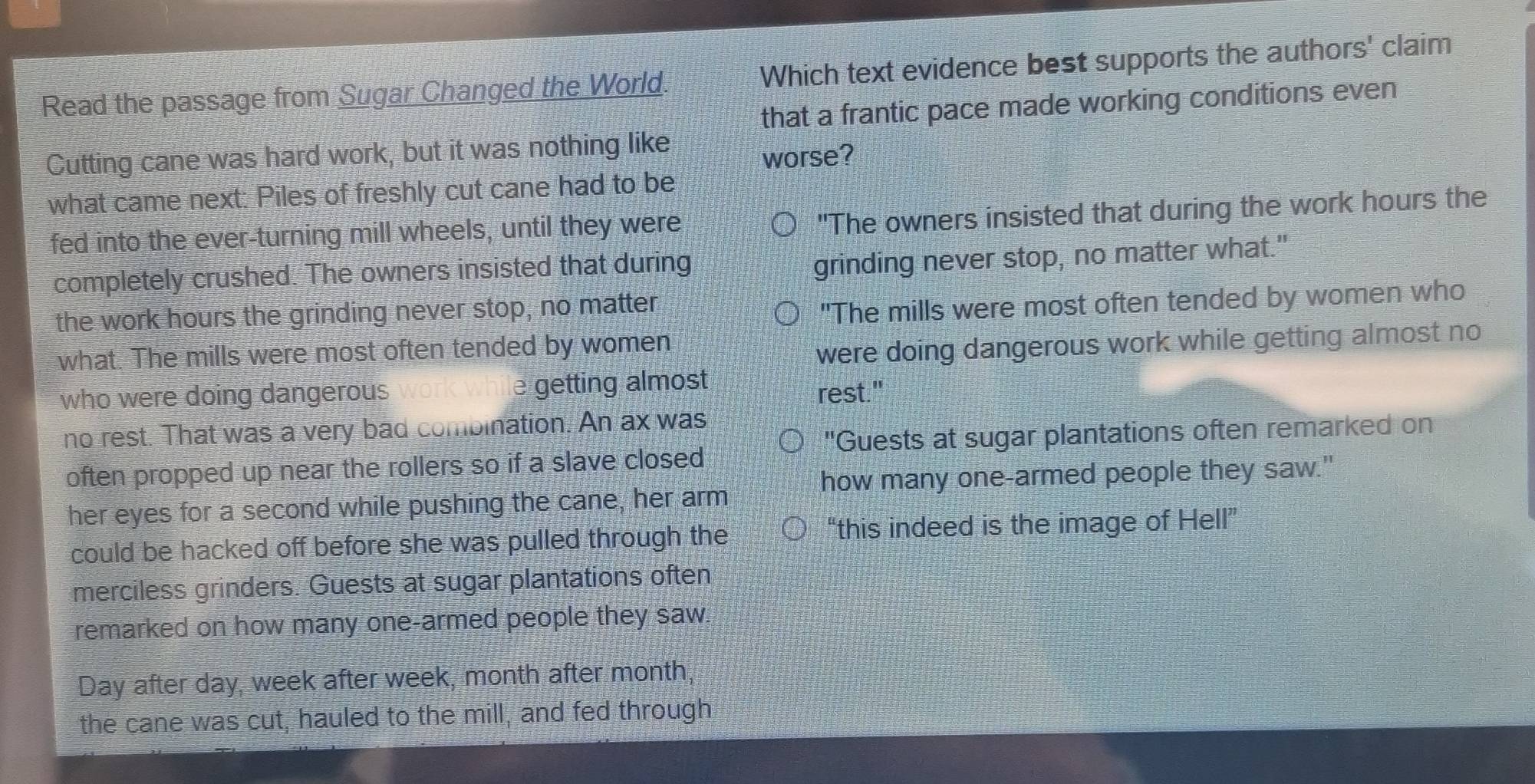 Solved: Read the passage from Sugar Changed the World. Which text ...