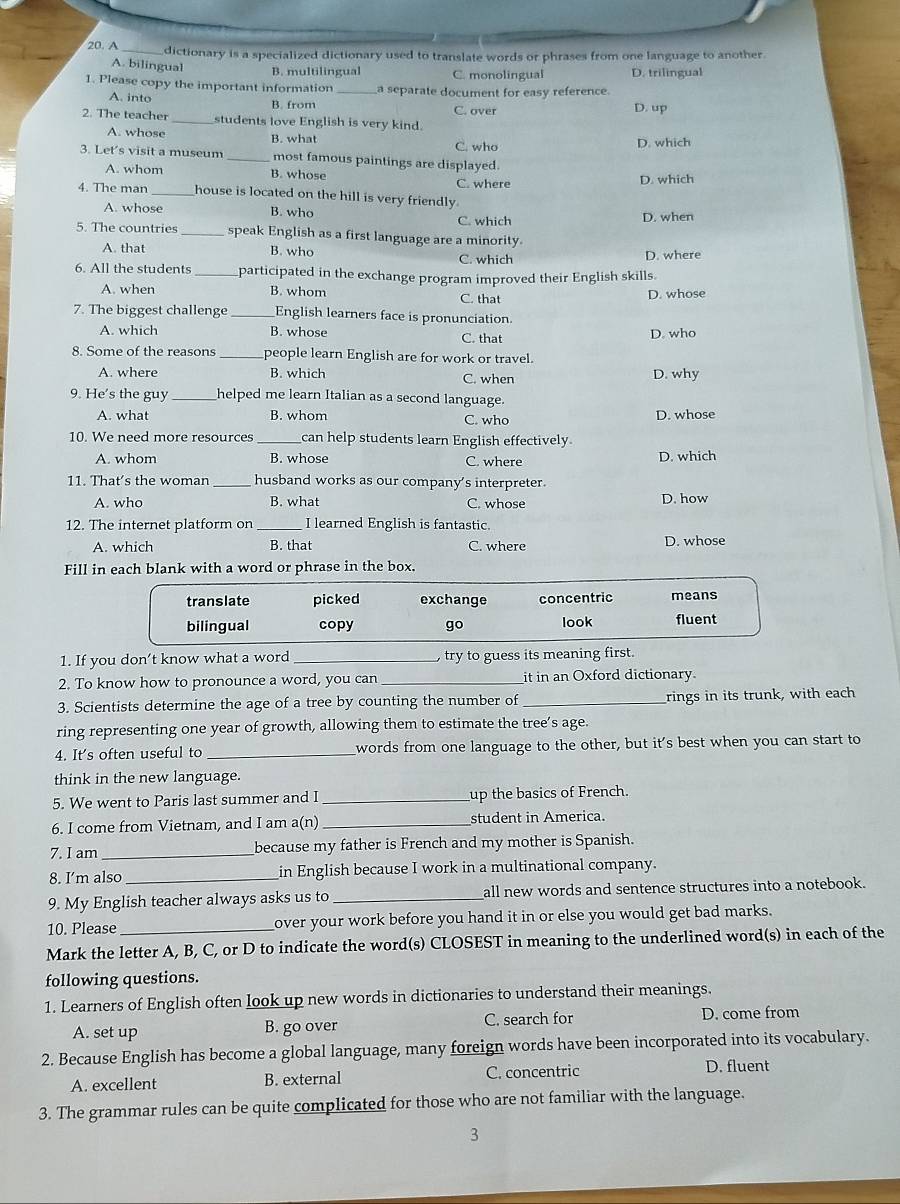 Giải quyết:A _dictionary is a specialized dictionary used to translate ...