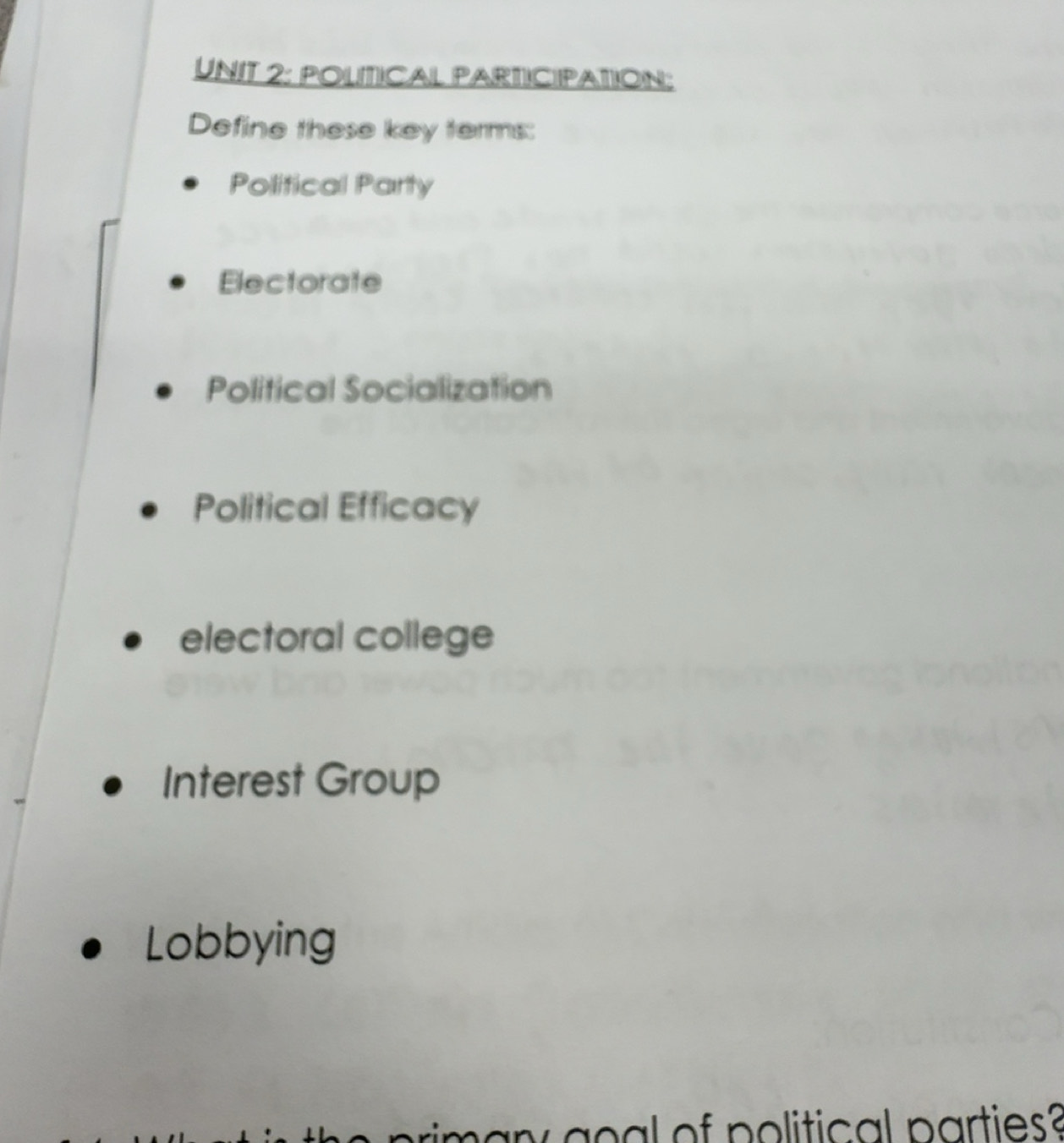 Résolu :POLITICAL PARTICIPATION: Define these key terms: Political ...