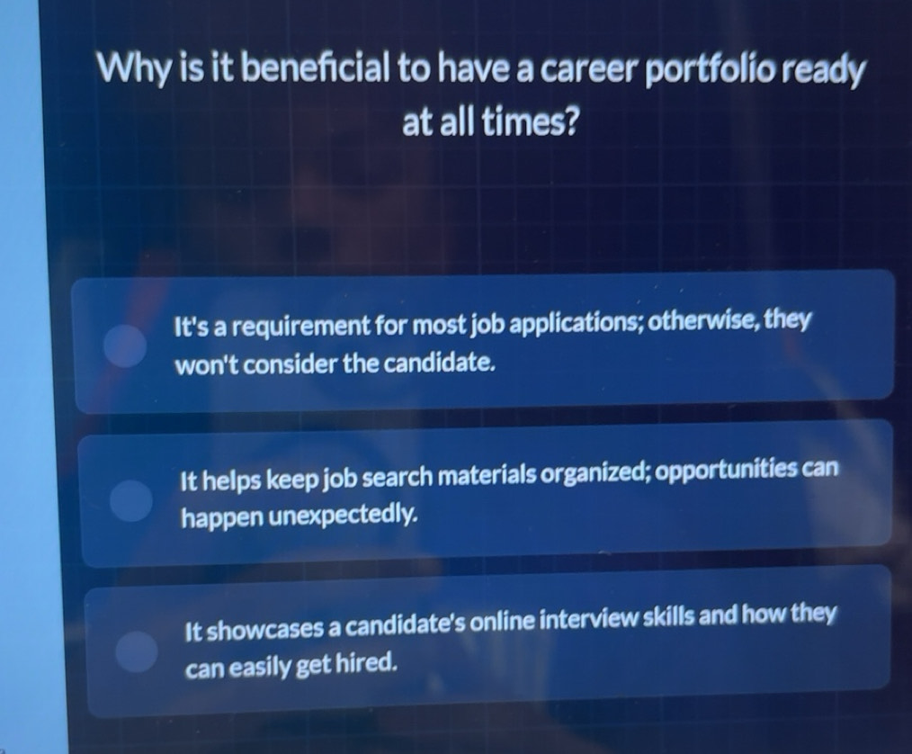 Solved: Why is it benefcial to have a career portfolio ready at all ...