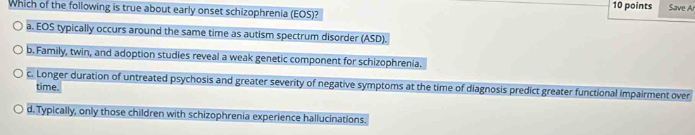 Solved: Save A Which of the following is true about early onset ...