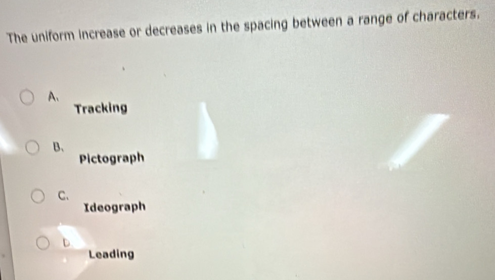 Solved: The uniform increase or decreases in the spacing between a ...