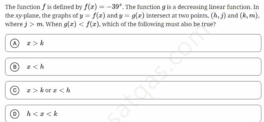 Solved: The function f is defined by f(x)=-39^x. The function g is a ...