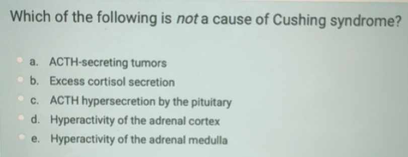 Solved: Which of the following is not a cause of Cushing syndrome? a ...