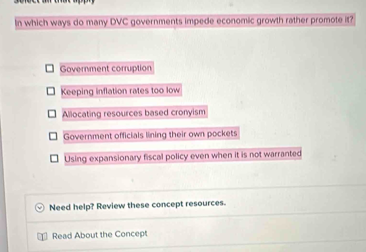 Solved: In which ways do many DVC governments impede economic growth ...