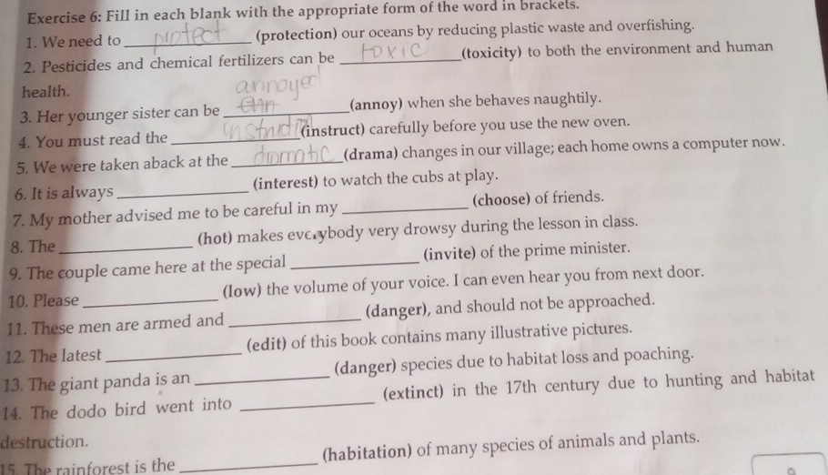 Giải quyết:Fill in each blank with the appropriate form of the word in ...