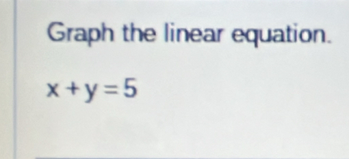 Solved: Graph the linear equation. x+y=5 [Math]
