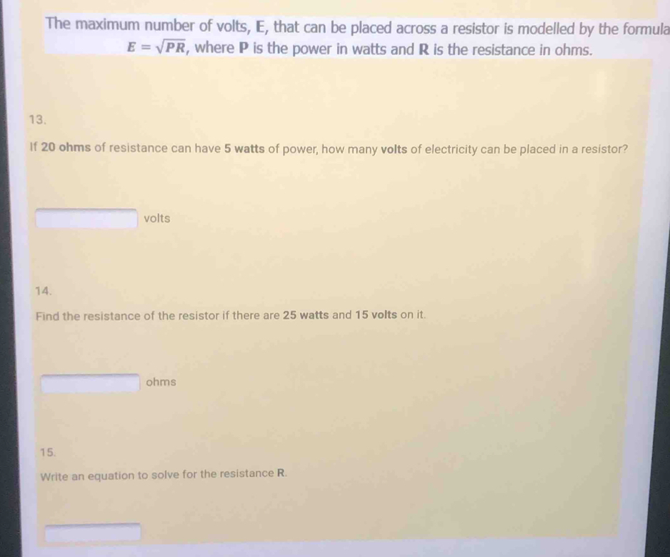 Solved: The maximum number of volts, IE, that can be placed across a ...