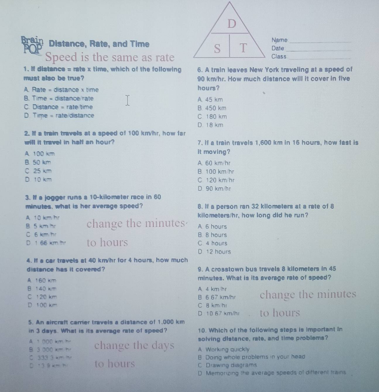 Solved: Name Brain Distance, Rate, and TimeDate__ POP Speed is the same ...
