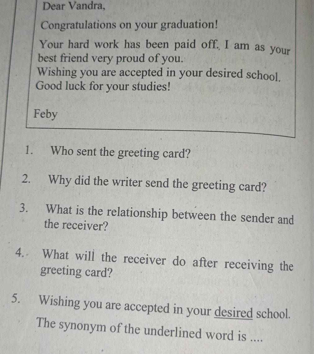 Telah dijawab:Dear Vandra, Congratulations on your graduation! Your ...