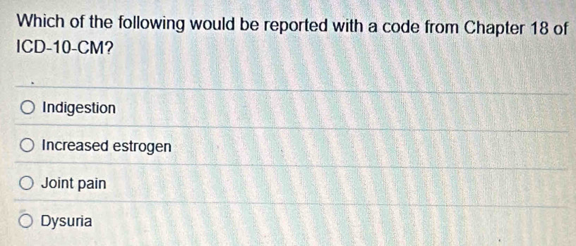 Solved: Which of the following would be reported with a code from ...