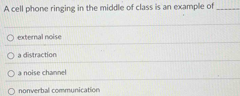 Solved: A cell phone ringing in the middle of class is an example of ...