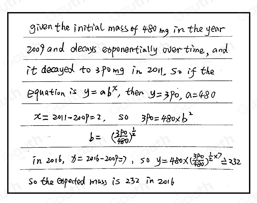 Solved: A sample of a radioactive isotope had an initial mass of 480 mg ...