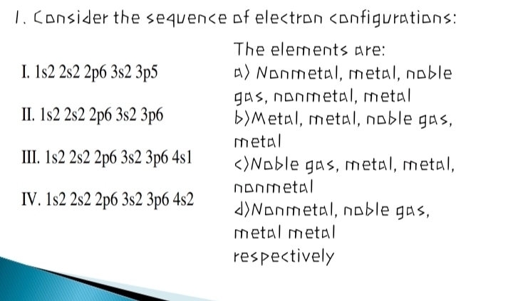 Solved: Consider the sequence of electron configurations: The elements ...