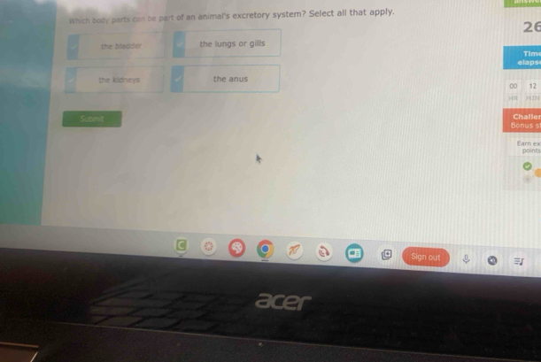 Solved: Which body parts can be part of an animal's excretory system ...