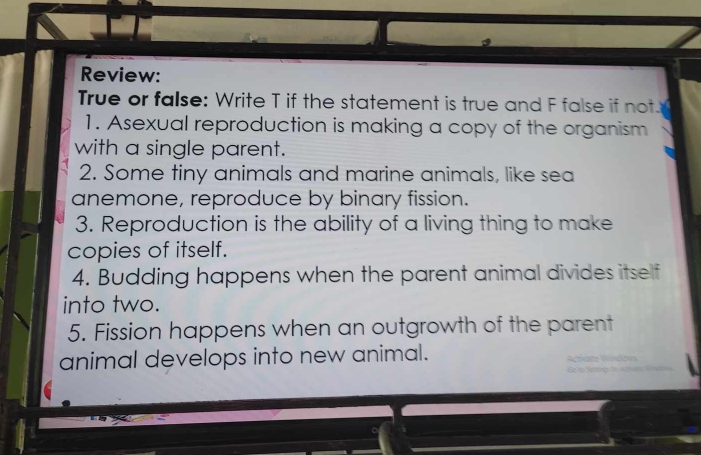 Solved: Review: True or false: Write T if the statement is true and F false if not. 1. Asexual r ...