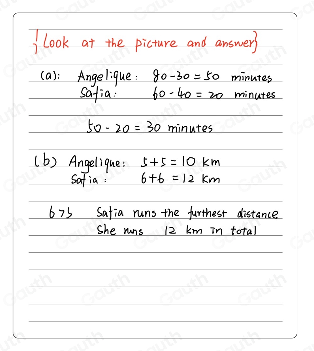 Selesai:Angelique and Safia each go for a run. The travel graph shows ...