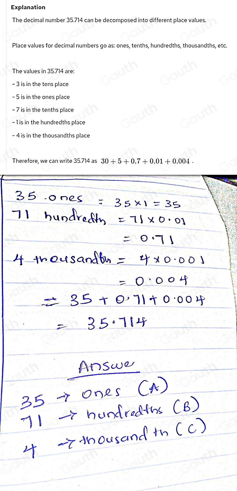 Solved: A number is shown. 35.714 Select words to show one way to ...