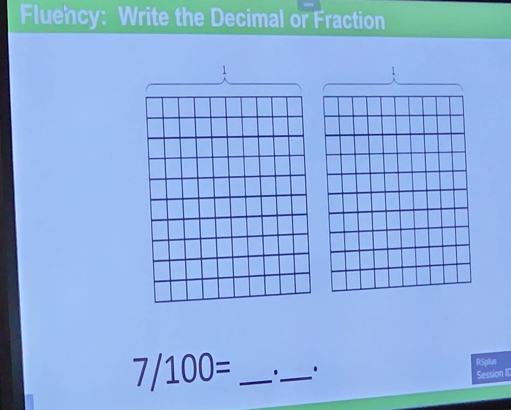 Solved: Fluency: Write the Decimal or Fraction 1 7/100= _ ._ . RSplus ...