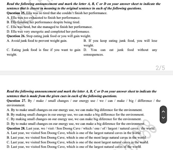 Giải quyết:Read the following announcement and mark the letter A, B, C ...
