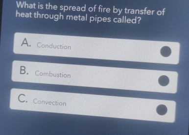 Solved: What is the spread of fire by transfer of heat through metal ...