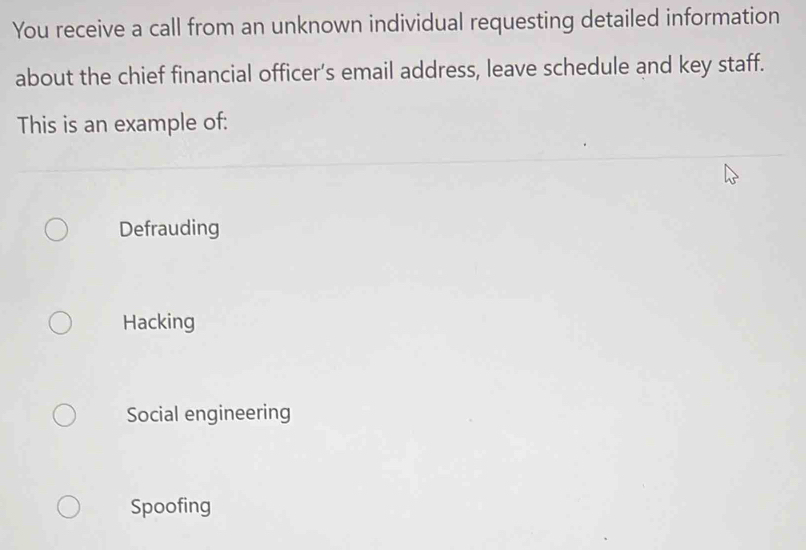 Solved: You receive a call from an unknown individual requesting ...