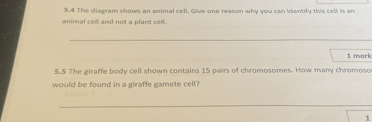 Solved: 5.4 The diagram shows an animal cell. Give one reason why you ...