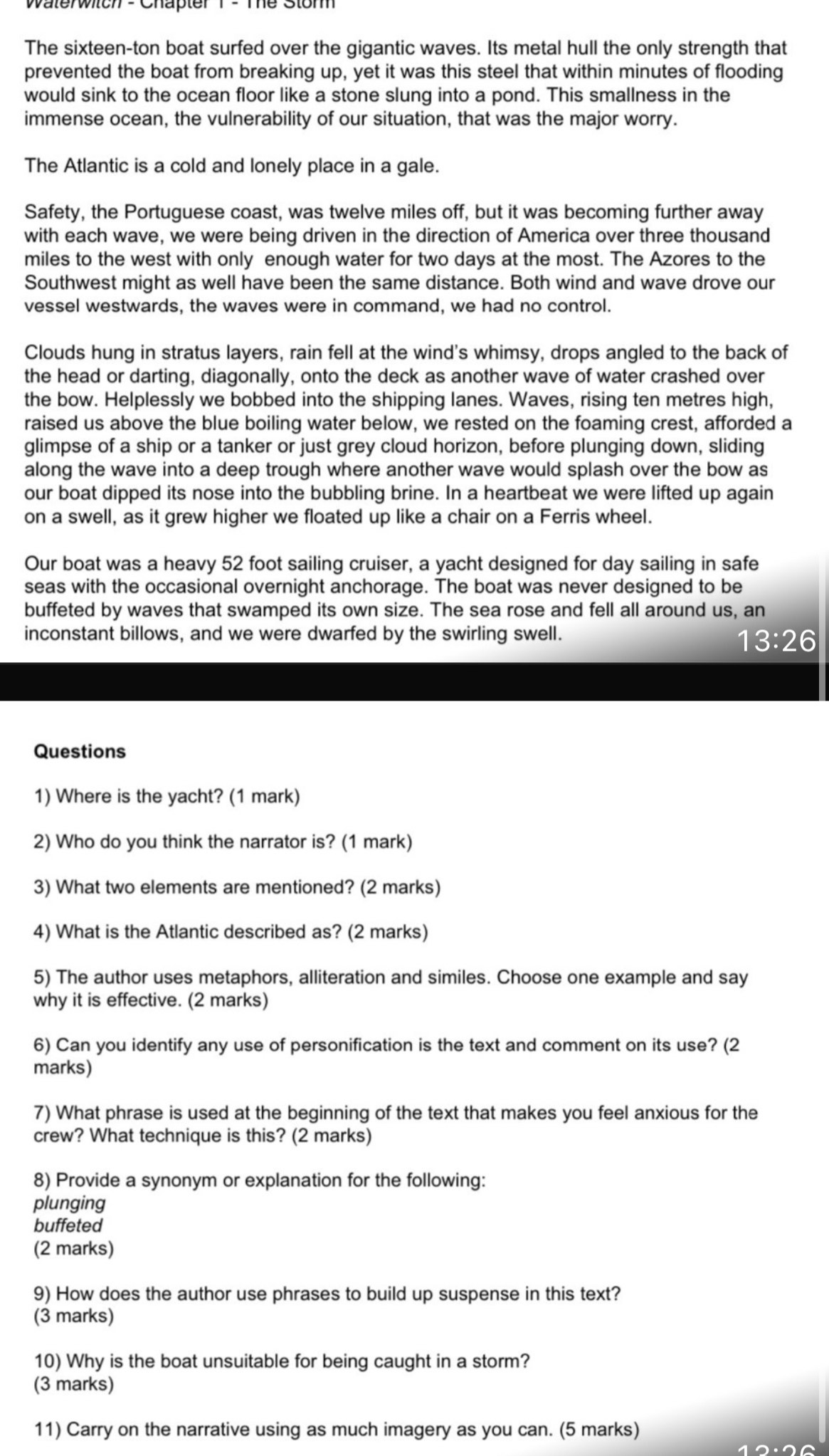 Solved: The sixteen-ton boat surfed over the gigantic waves. Its metal ...