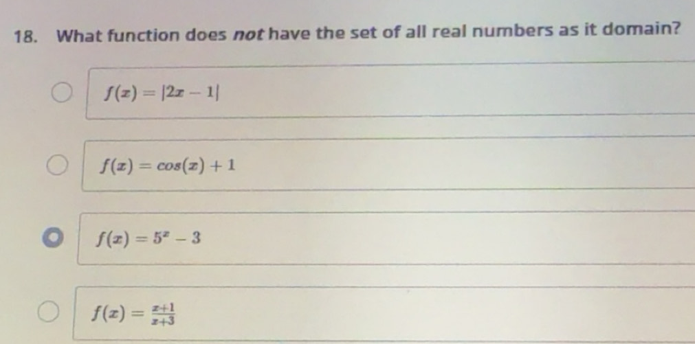 Solved: What function does not have the set of all real numbers as it ...