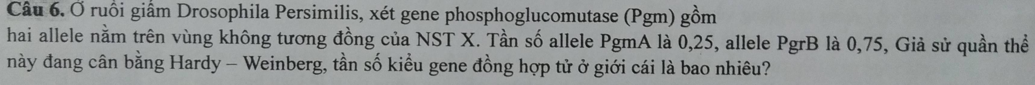 Giải quyết:Ở ruồi giấm Drosophila Persimilis, xét gene ...