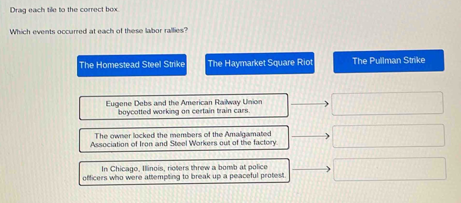 Solved: Drag each tile to the correct box. Which events occurred at ...