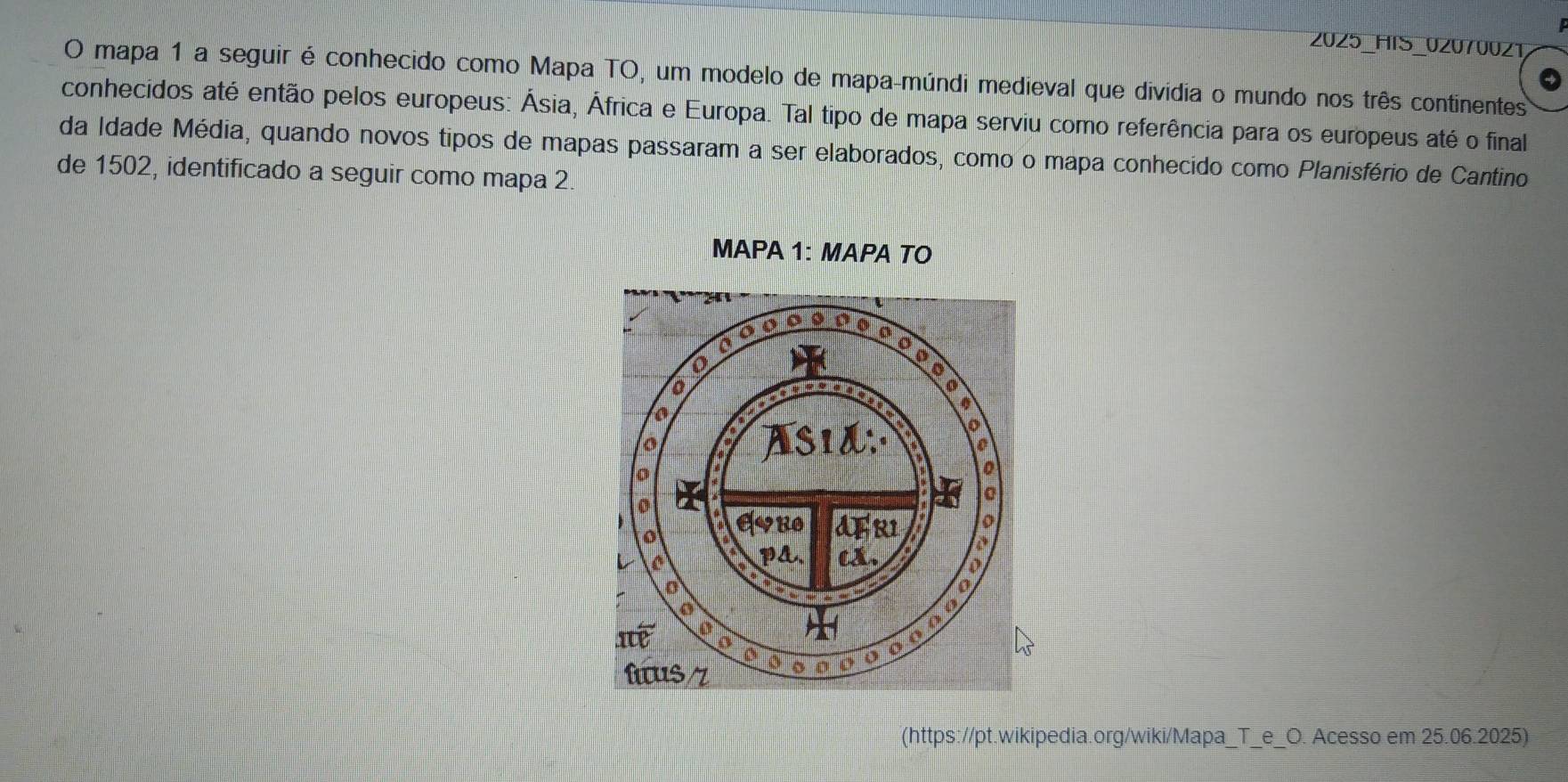 Resolvido:2025 HIS 02070021 O mapa 1 a seguir é conhecido como Mapa TO ...