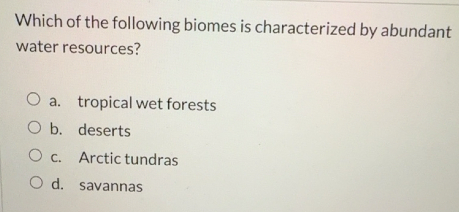 Solved: Which of the following biomes is characterized by abundant ...
