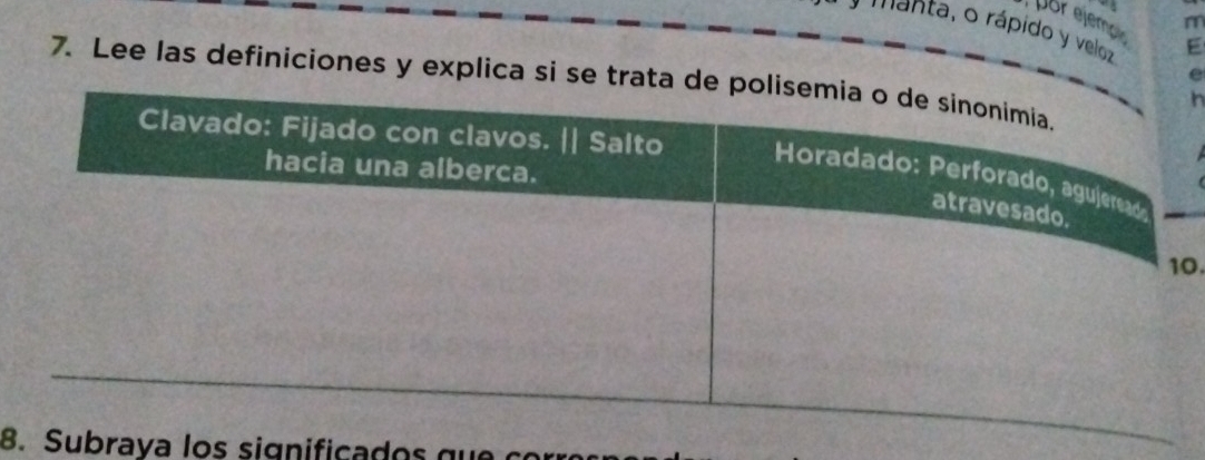 Resuelto:manta, o rápido y veloz e 7. Lee las definiciones y explica si ...
