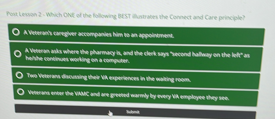 Solved: Post Lesson 2 - Which ONE of the following BEST illustrates the ...