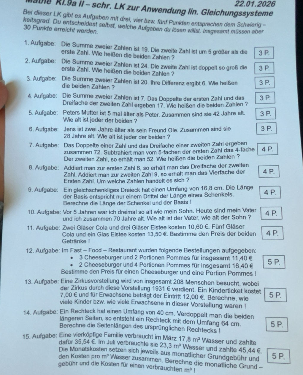 Gelöst:Mathe K1.9a II - schr. LK zur Anwendung lin. Gleichungssysteme ...