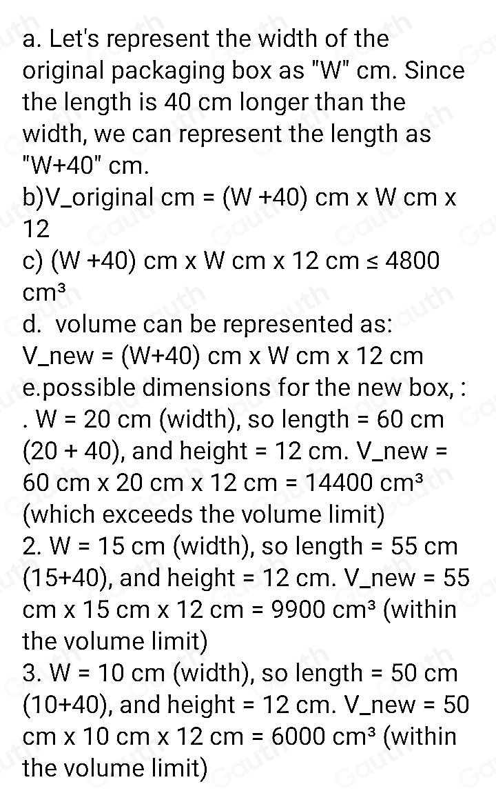 Solved: possible dimensions of the box! 8. A company decided to ...