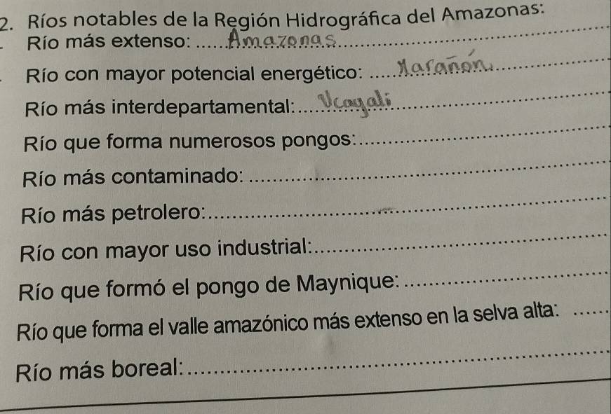 Resuelto:Ríos notables de la Región Hidrográfica del Amazonas: _ Río ...